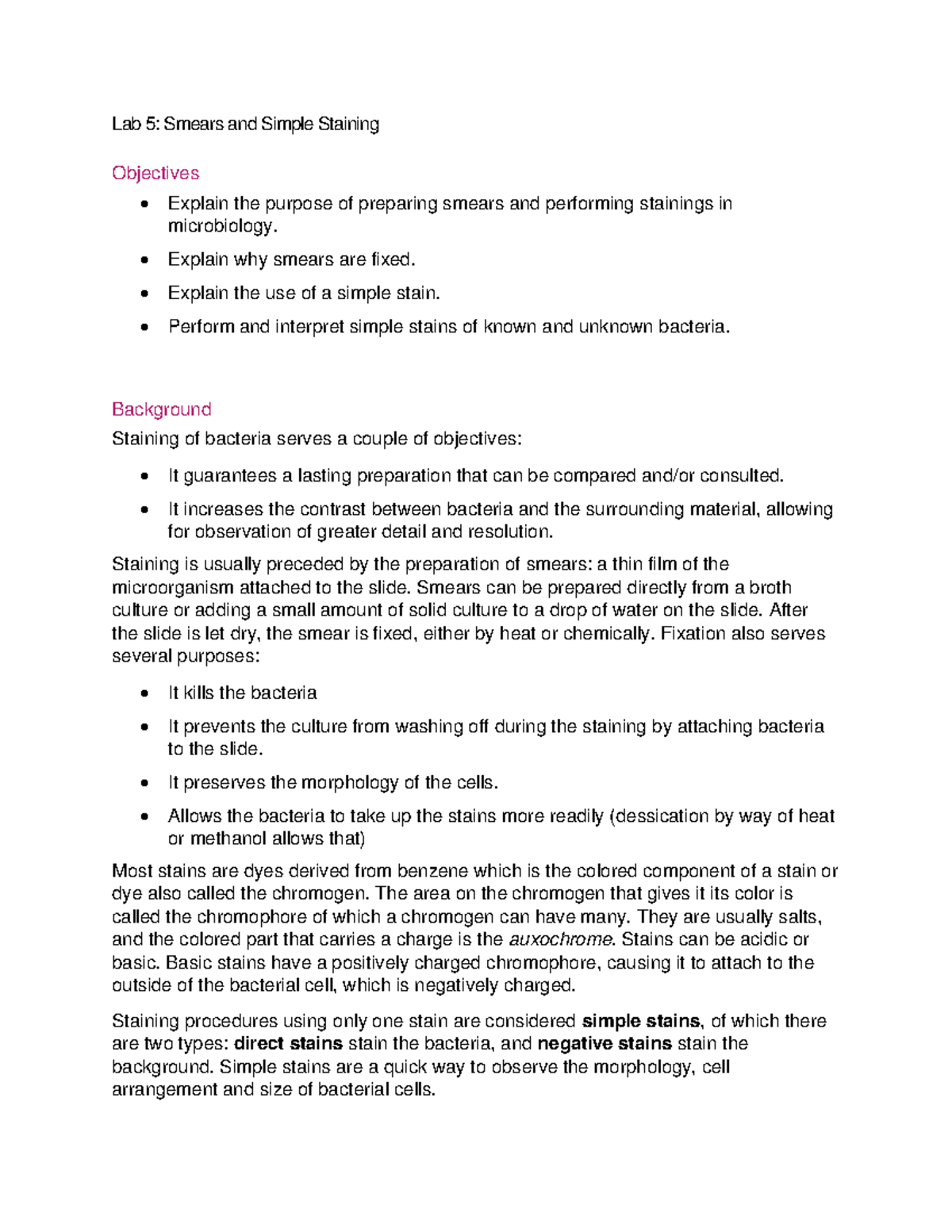 Lab 5 - Report on Smears and Simple Staining Techniques in Microbiology ...
