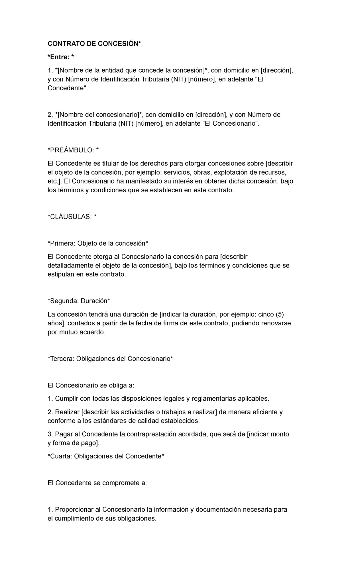 Contrato de Concesión entre El Concedente y El Concesionario - Studocu