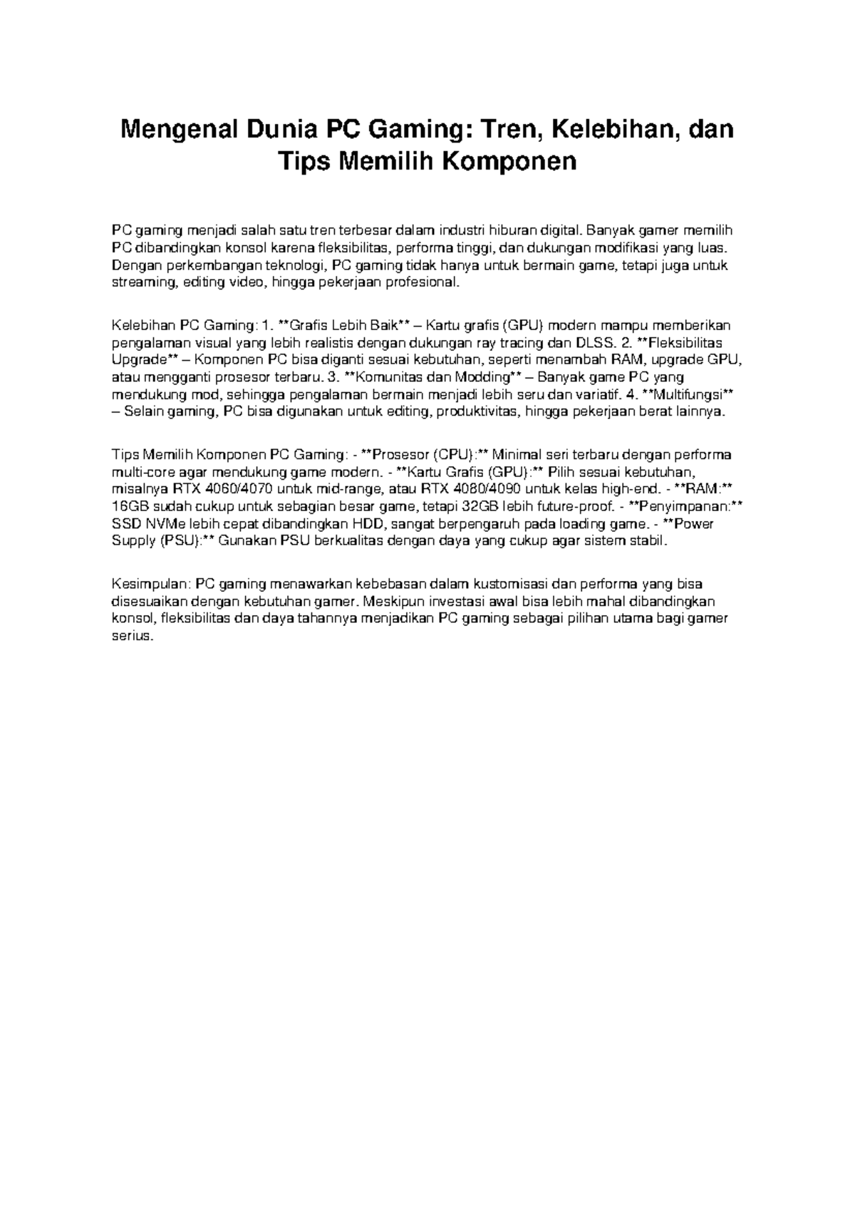 Mengenal PC Gaming: Tren, Kelebihan, dan Tips Komponen PC - Studocu