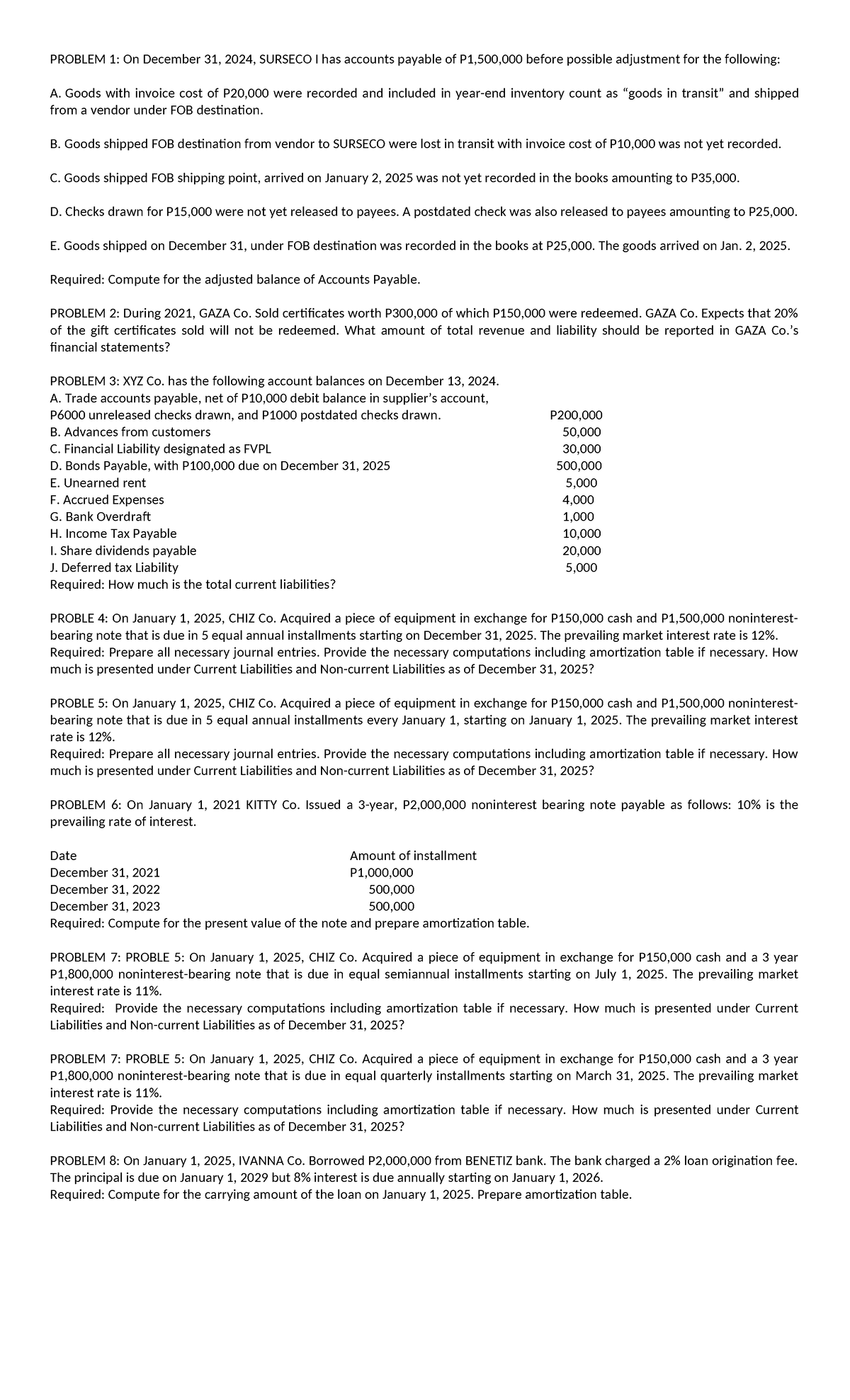 Midterm Practice Set: Accounting Problems & Solutions (ACCT 101) - Studocu