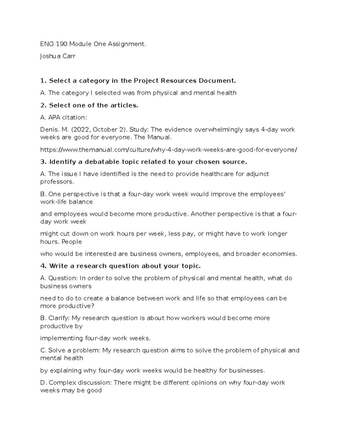ENG 190 Module 1 Assignment: Exploring Work Week Impacts on Health ...