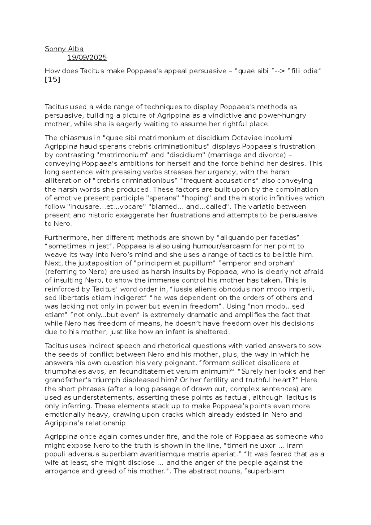 Tacitus: Persuasive Techniques in Agrippina's Characterization (15 ...
