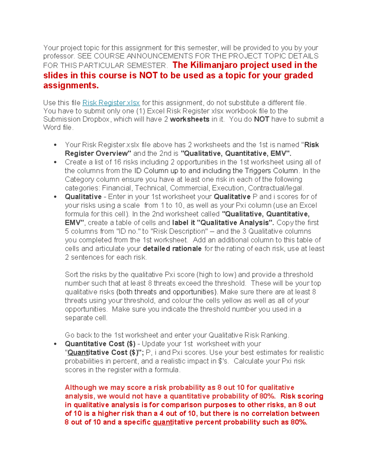 RISK Assignment: Creating a Comprehensive Risk Register for Project ...