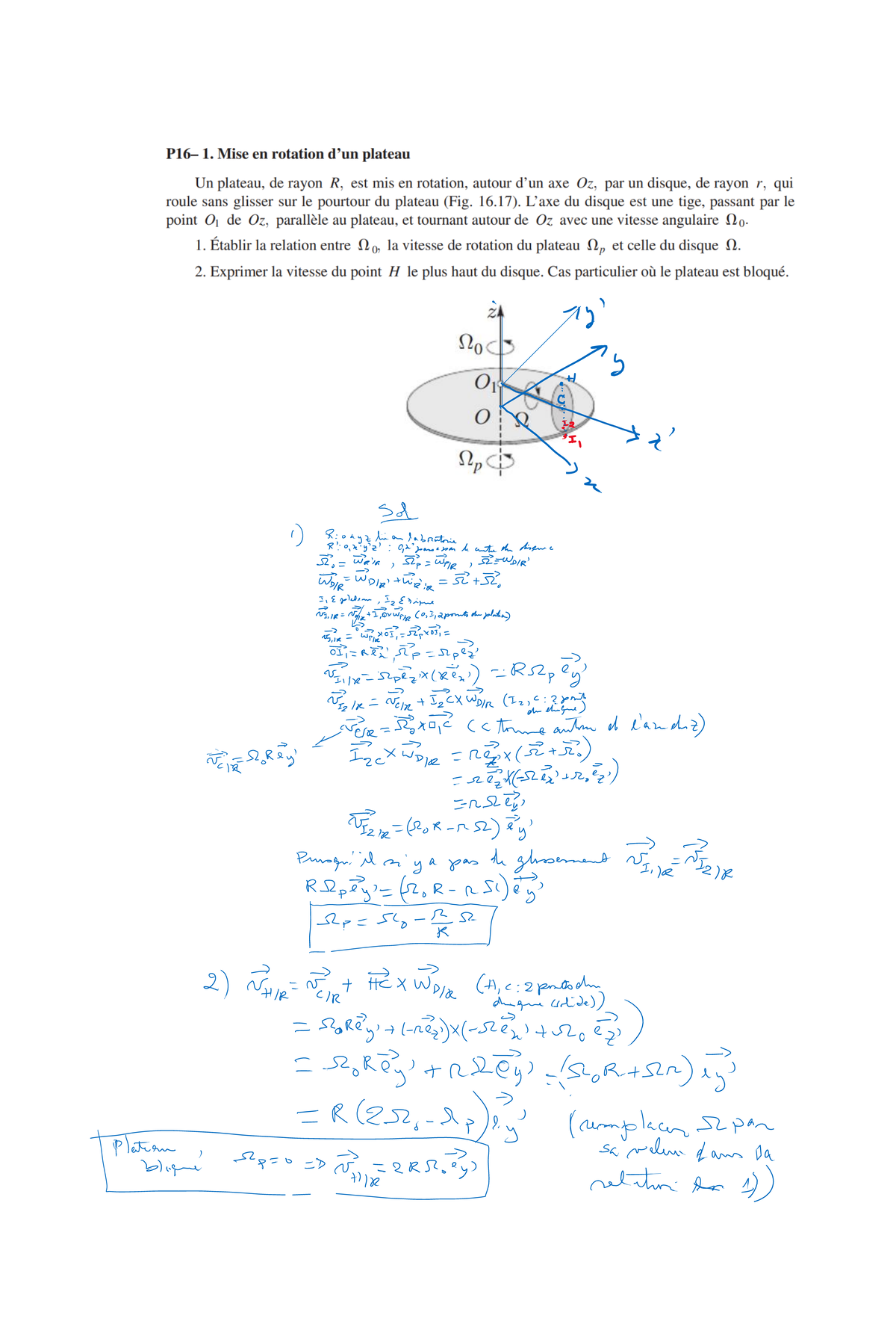 Solution 16-1 - Mise en rotation plateau Un plateau, de rayon R, est ...