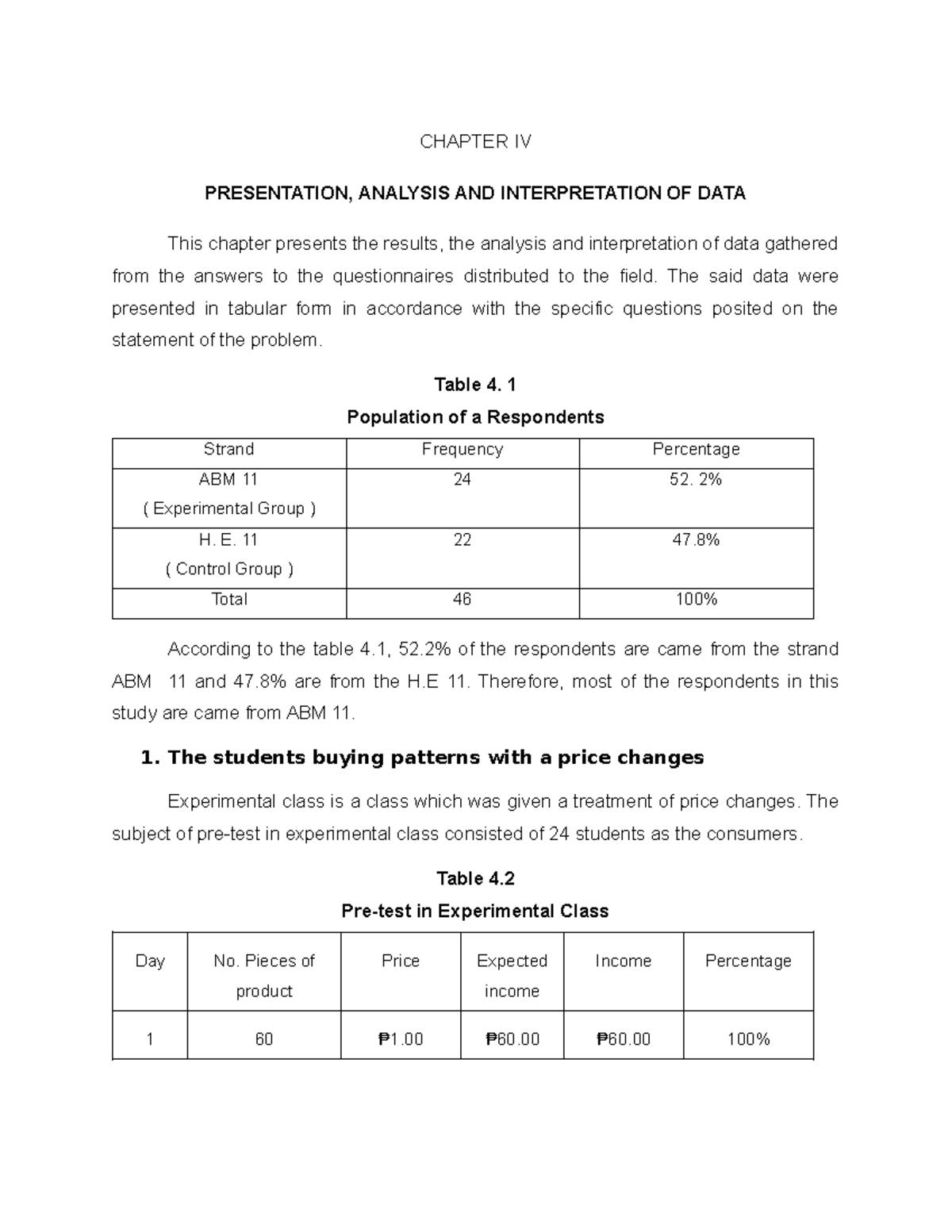 CHAPTER IV: DATA PRESENTATION, ANALYSIS & INTERPRETATION - Studocu