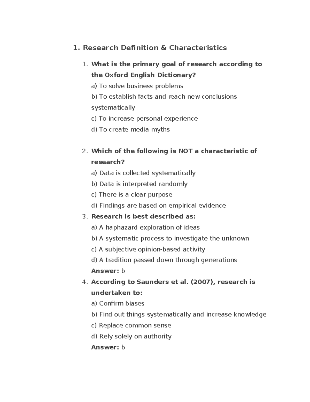 Tutorial SET - Research Methods MCQ (MKT) Study Guide - Studocu