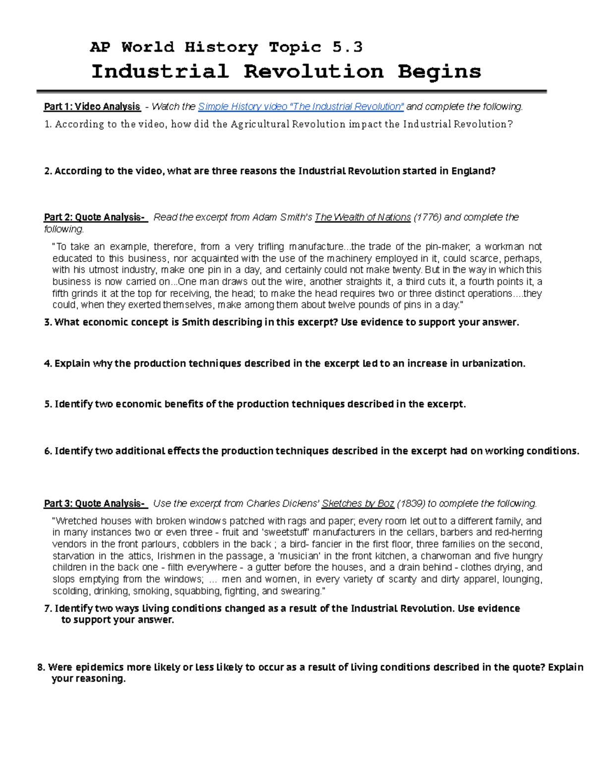 AP World History: Topic 5.3 - Industrial Revolution Begins Video ...