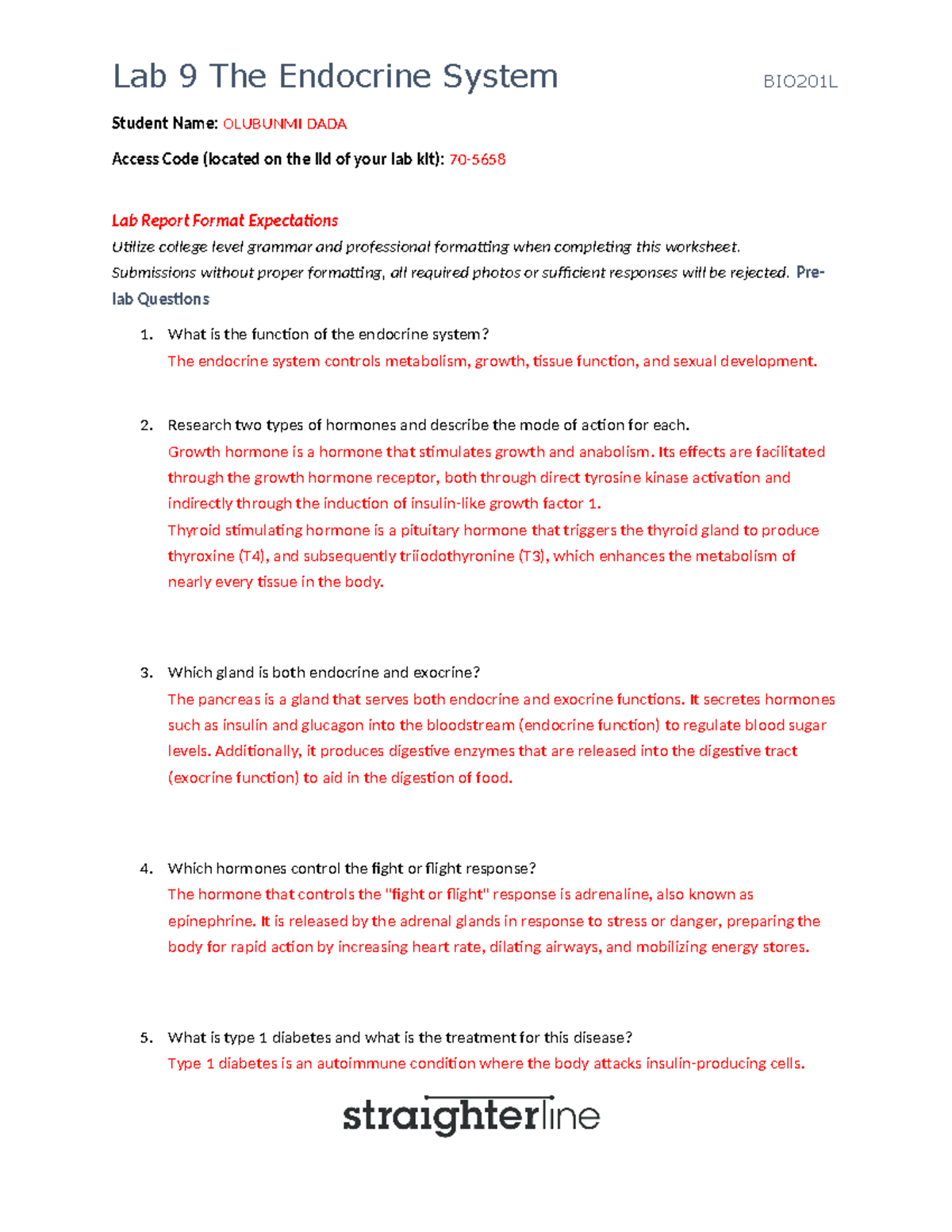 BIO201 Lab 9 - Exploring the Endocrine System through Experiments - Studocu
