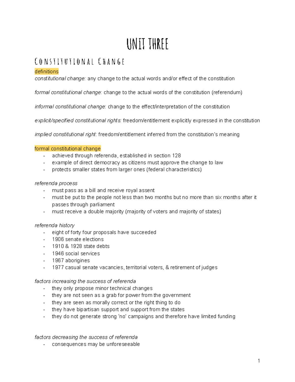 UNIT THREE: Constitutional Change - Definitions and Key Concepts - Studocu