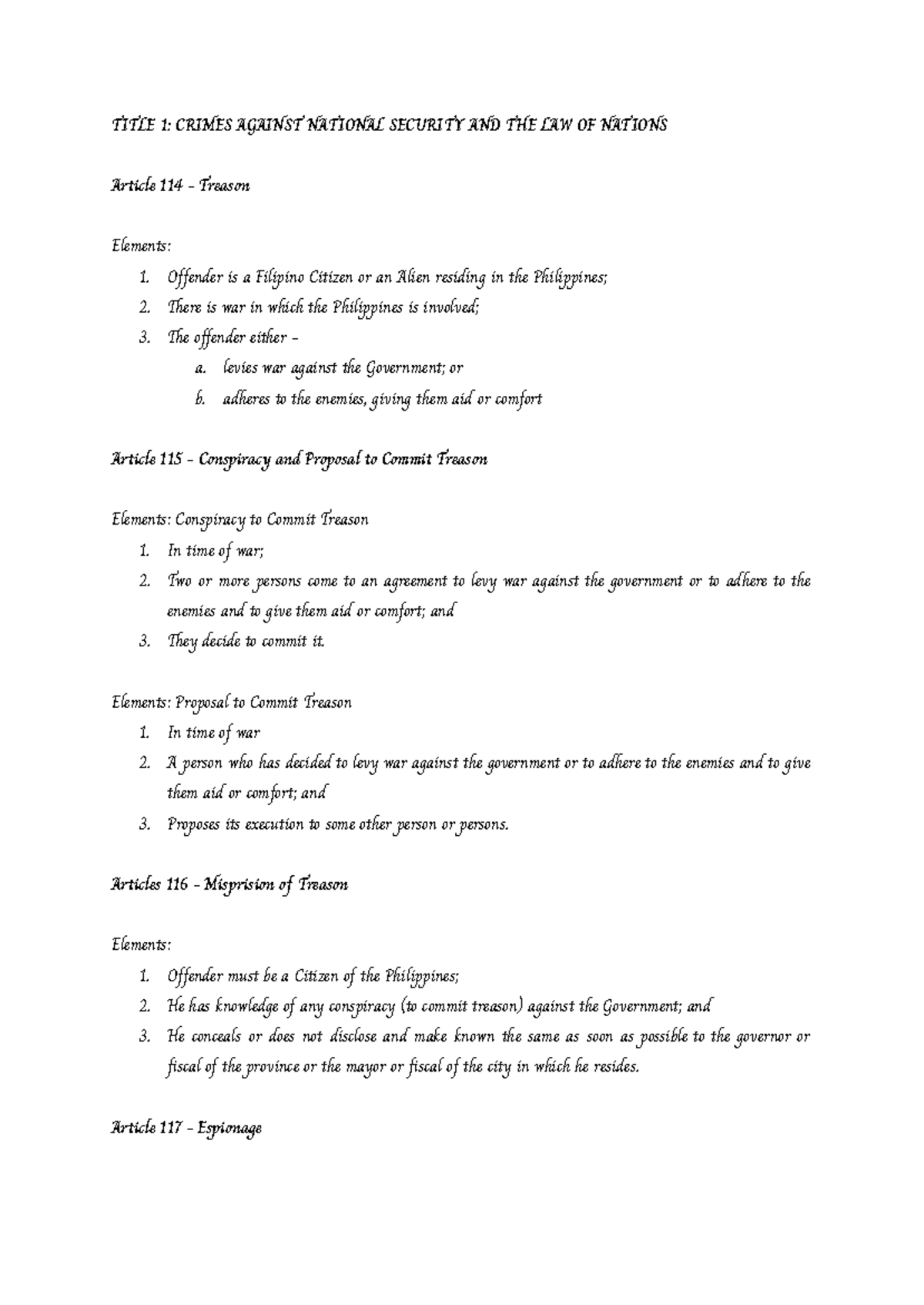 CRIM 2: Fast Notes on Crimes Against National Security and Public Order ...