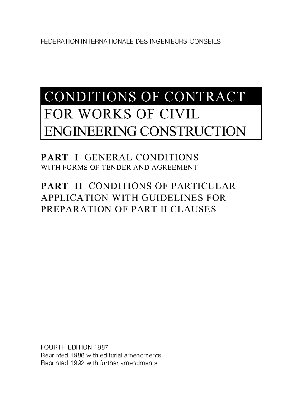 FIDIC 1987/1988/1992 General Conditions for Civil Engineering Works ...