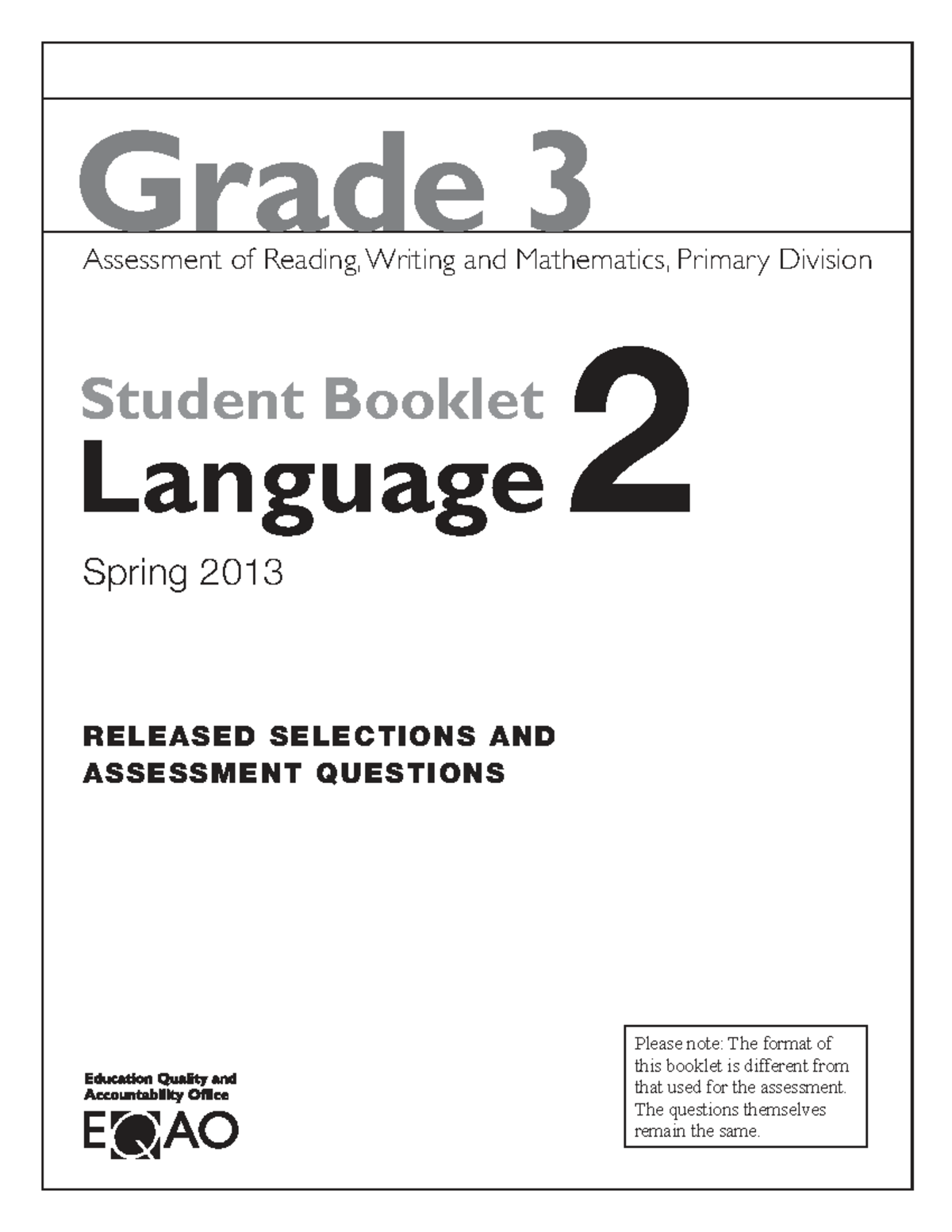 Grade 3 Language Assessment: Reading & Writing Spring 2013 - Studocu