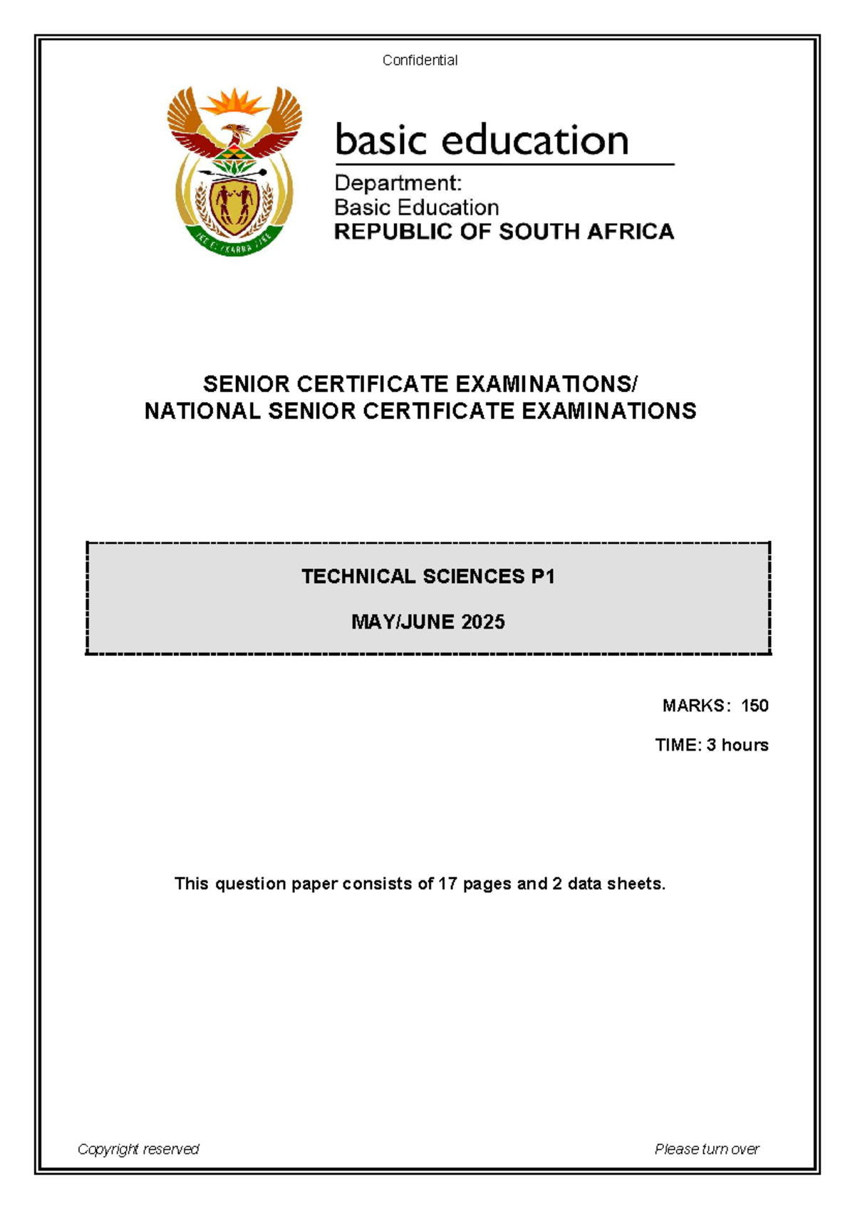 Technical Sciences P1 Exam Paper - May-June 2025 - Studocu