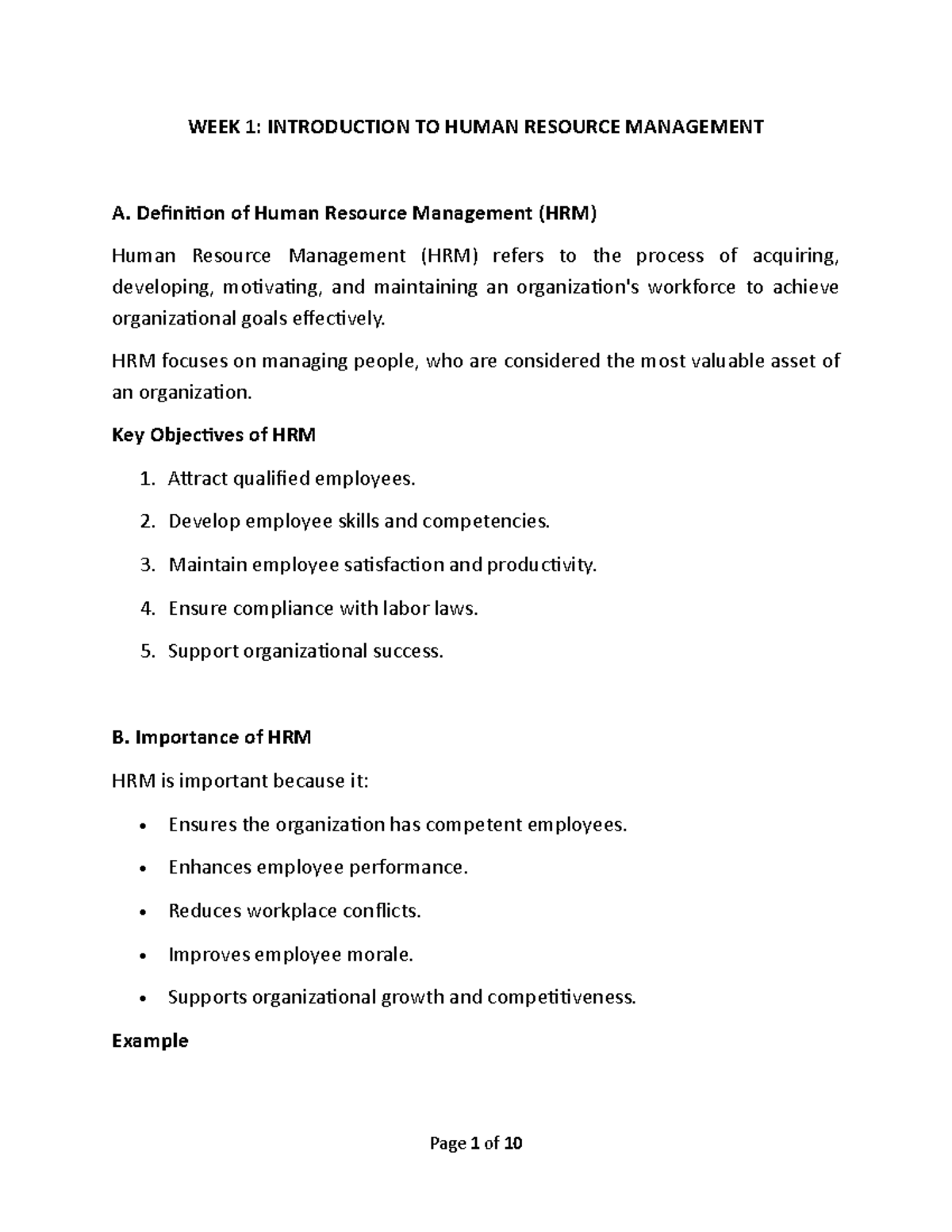 WEEK 1: INTRO TO HUMAN RESOURCE MANAGEMENT - Key Concepts & Functions ...