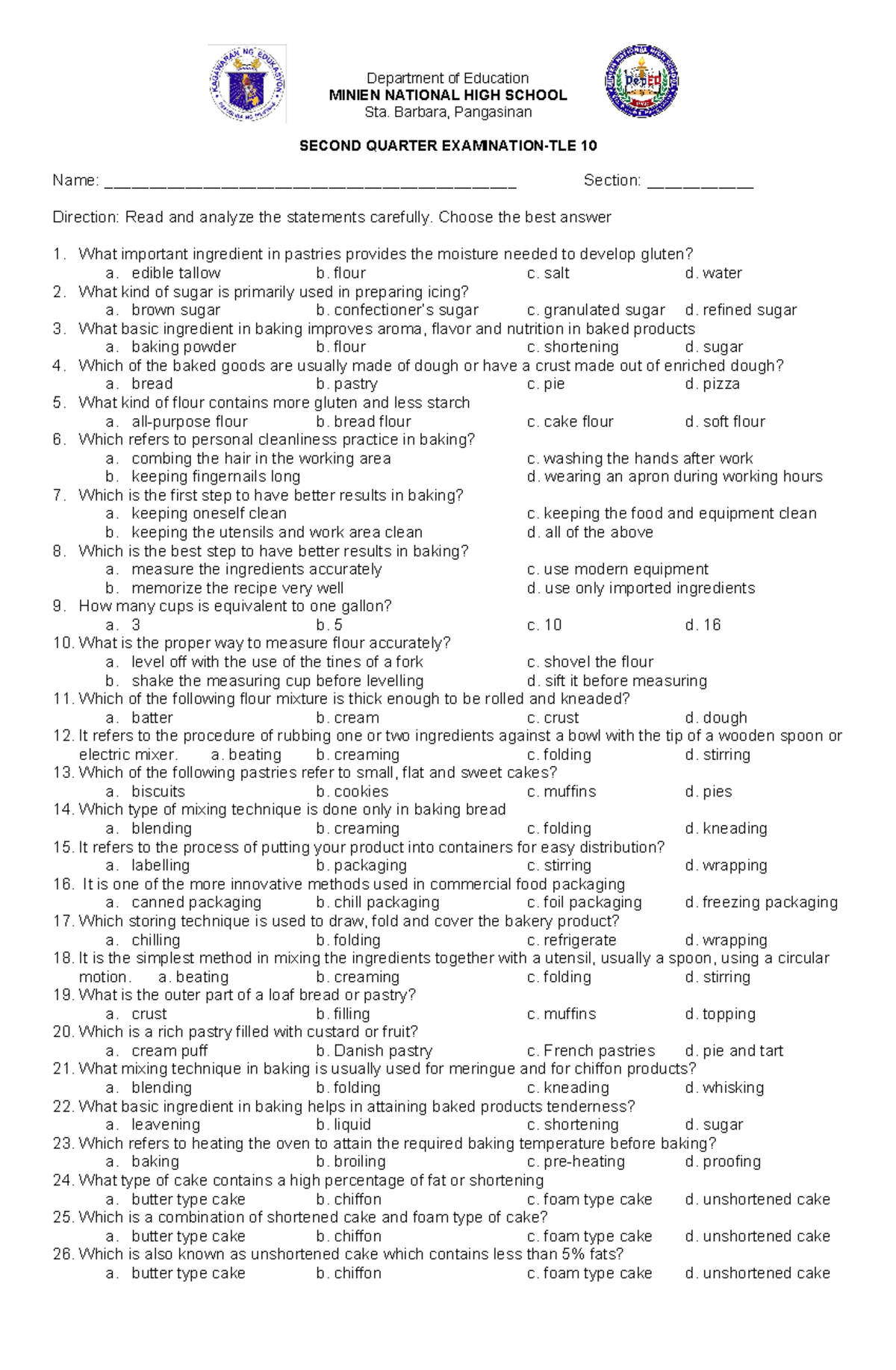 2nd-quarter-exam - exam - Department of Education MINIEN NATIONAL HIGH ...