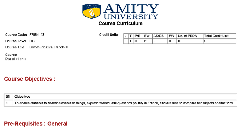 FREN148 - Communicative II Course Syllabus and Objectives - Studocu