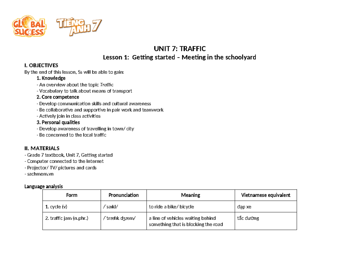 TA7-Unit 7 - english for everyone - UNIT 7: TRAFFIC Lesson 1: Getting ...