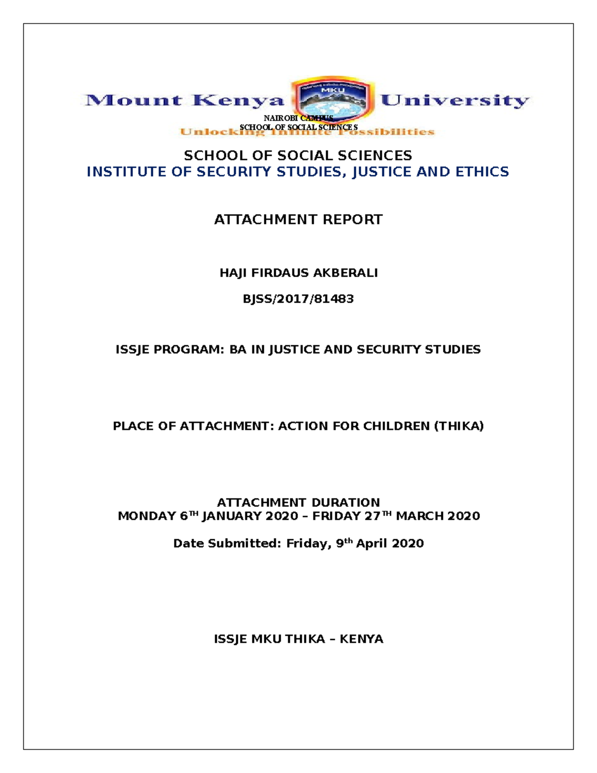 Issje Attachment Report Sample Cover Page [2021] - Research Proposal ...