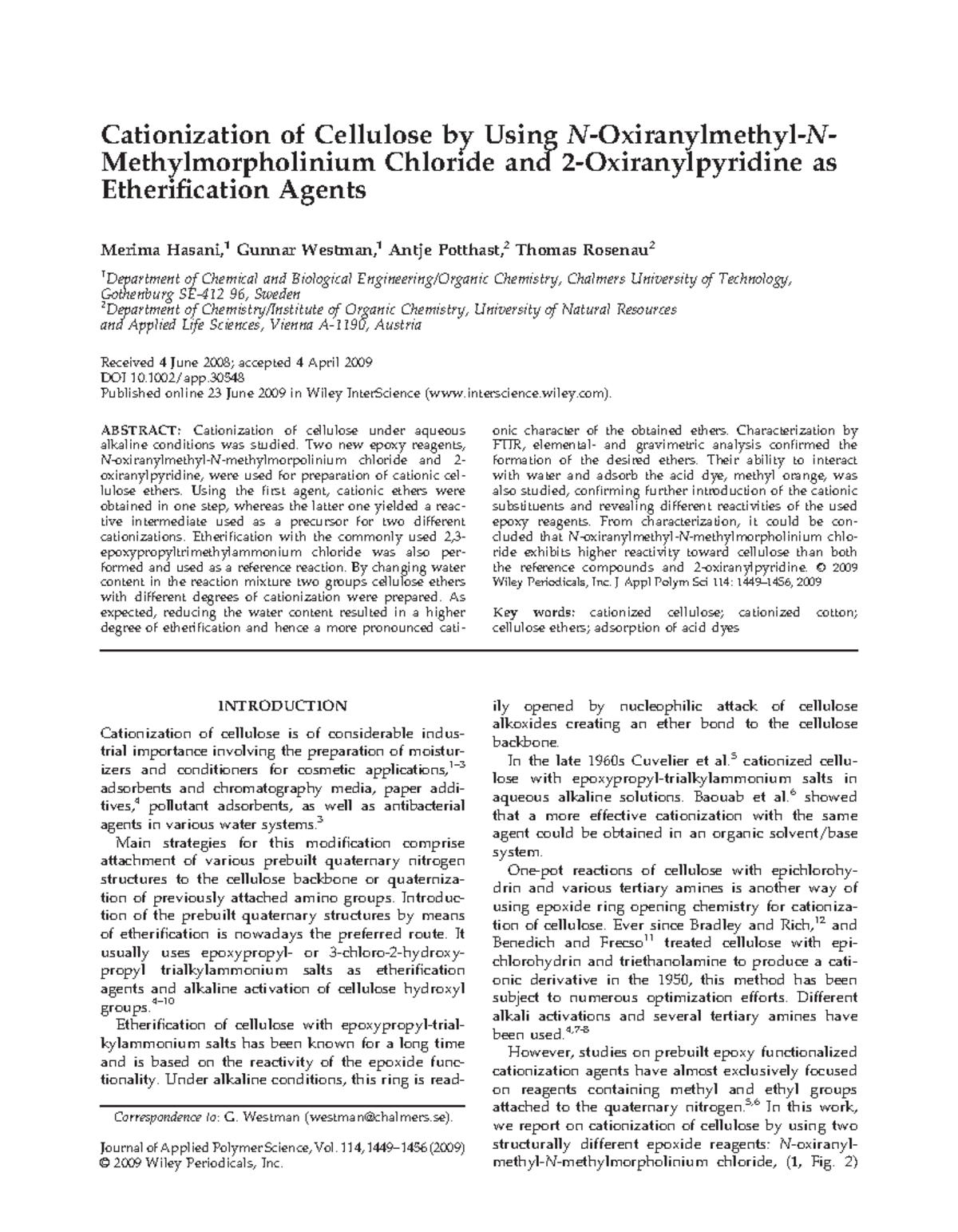 Cationization of Cellulose: Synthesis and Characterization of Ethers ...
