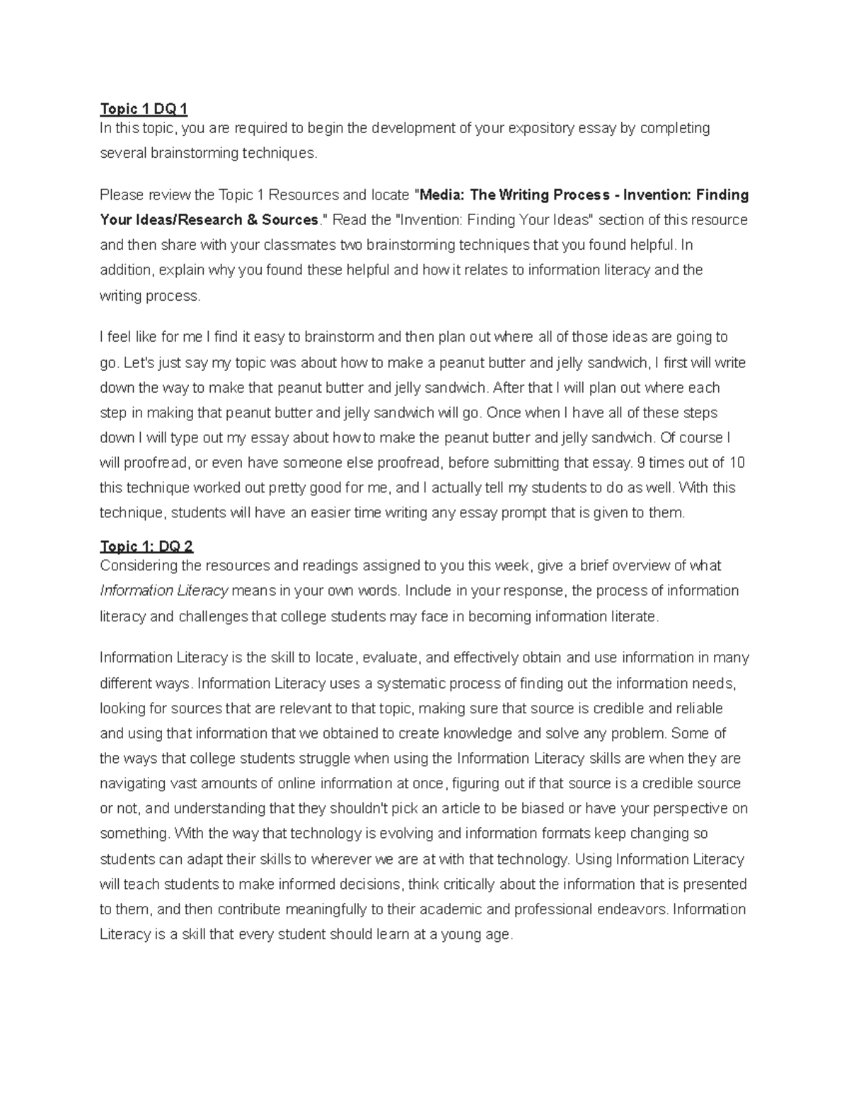 UNV-104 Topic 1 Discussion Questions on Brainstorming & Information ...