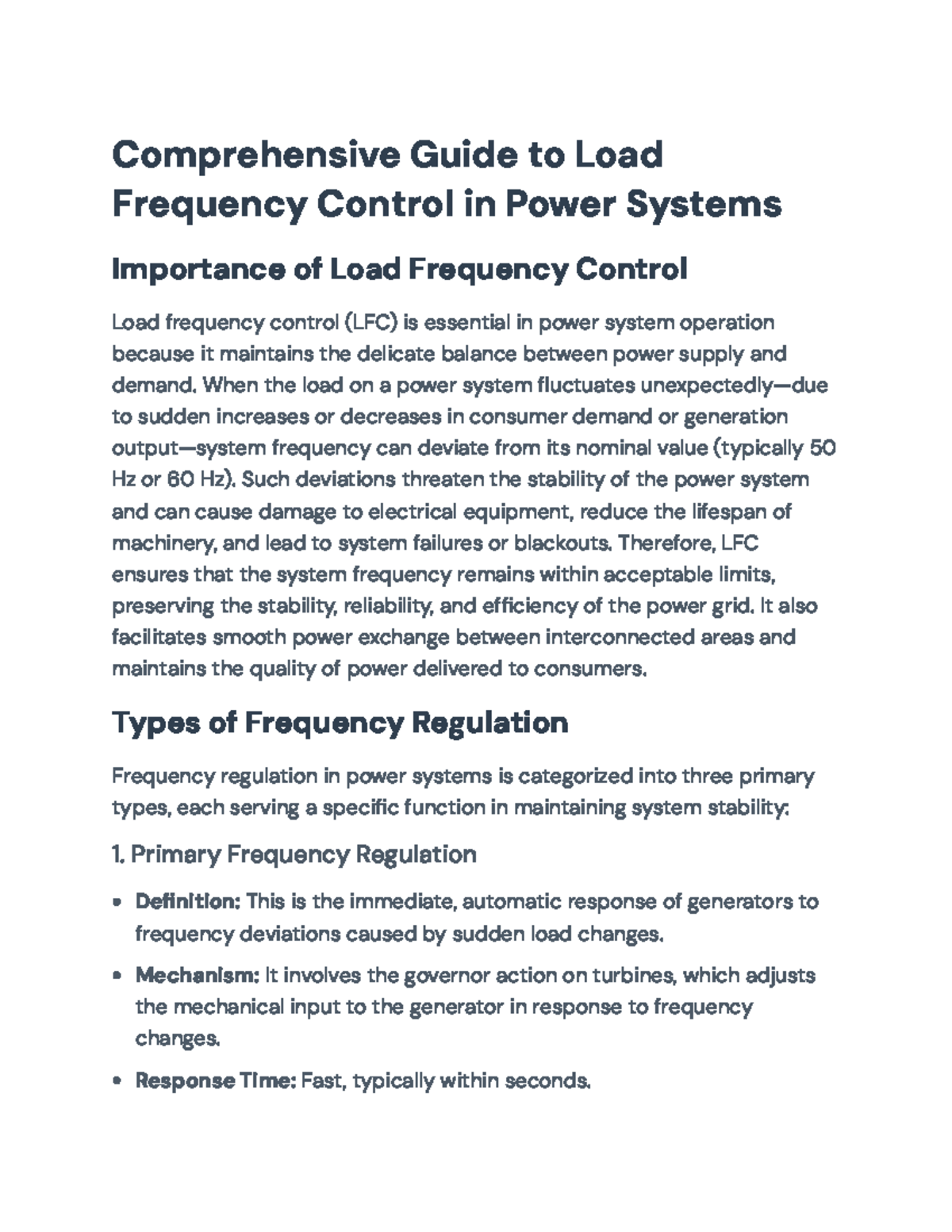 Comprehensive Overview of Load Frequency Control in Power Systems - Studocu