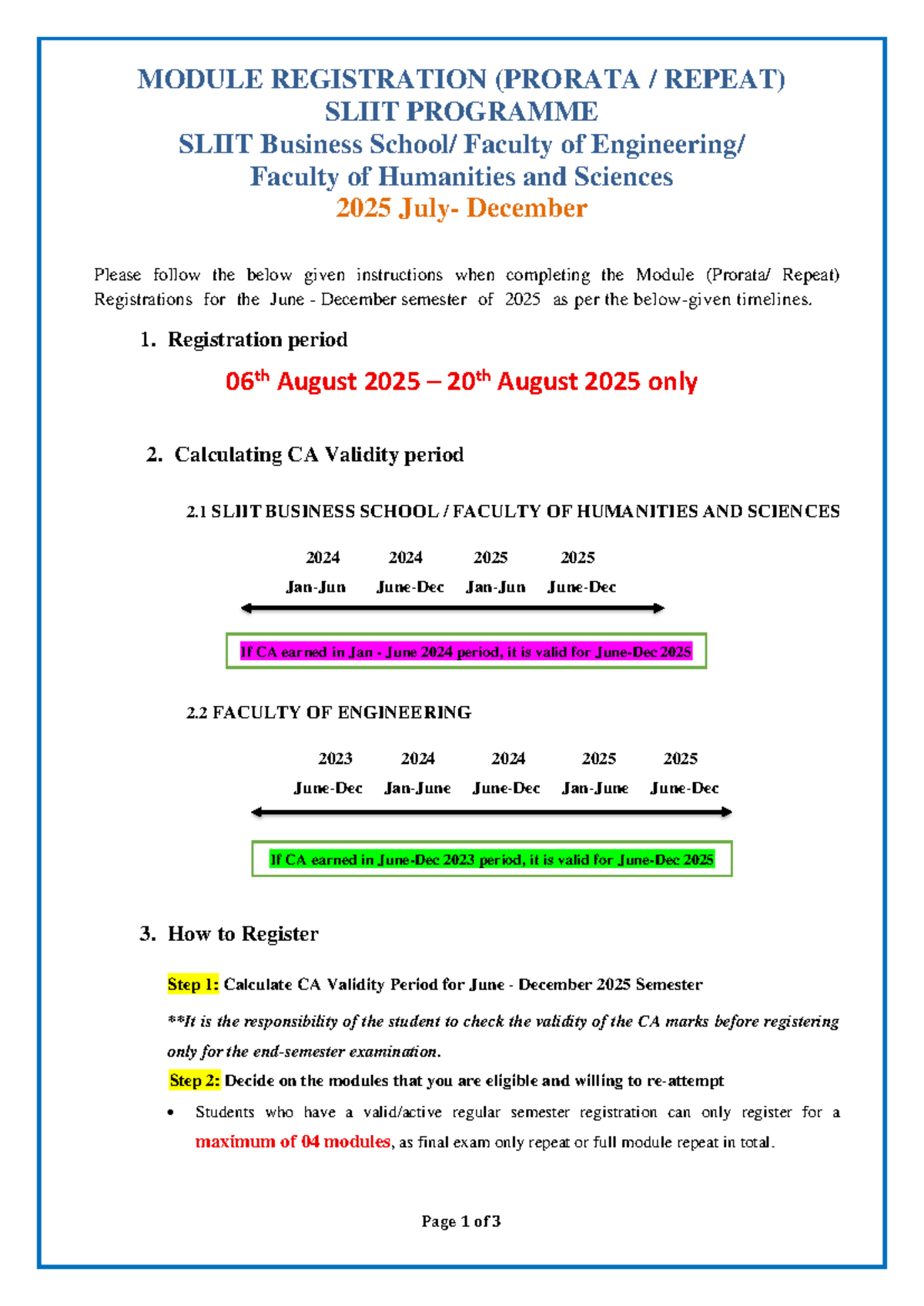 Module (Prorata Repeat) Registration Notice - SLIIT 2025 - Studocu