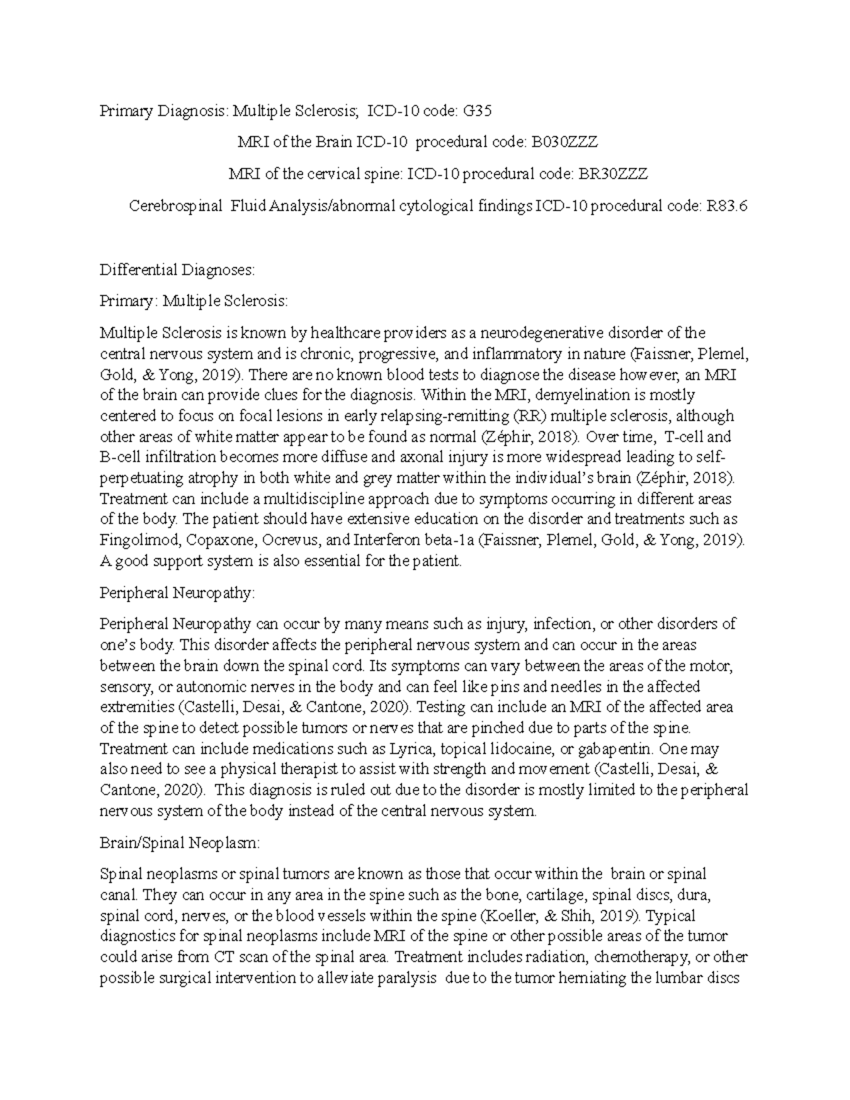 Adele Spencer plan - Primary Diagnosis: Multiple Sclerosis; ICD-10 code ...