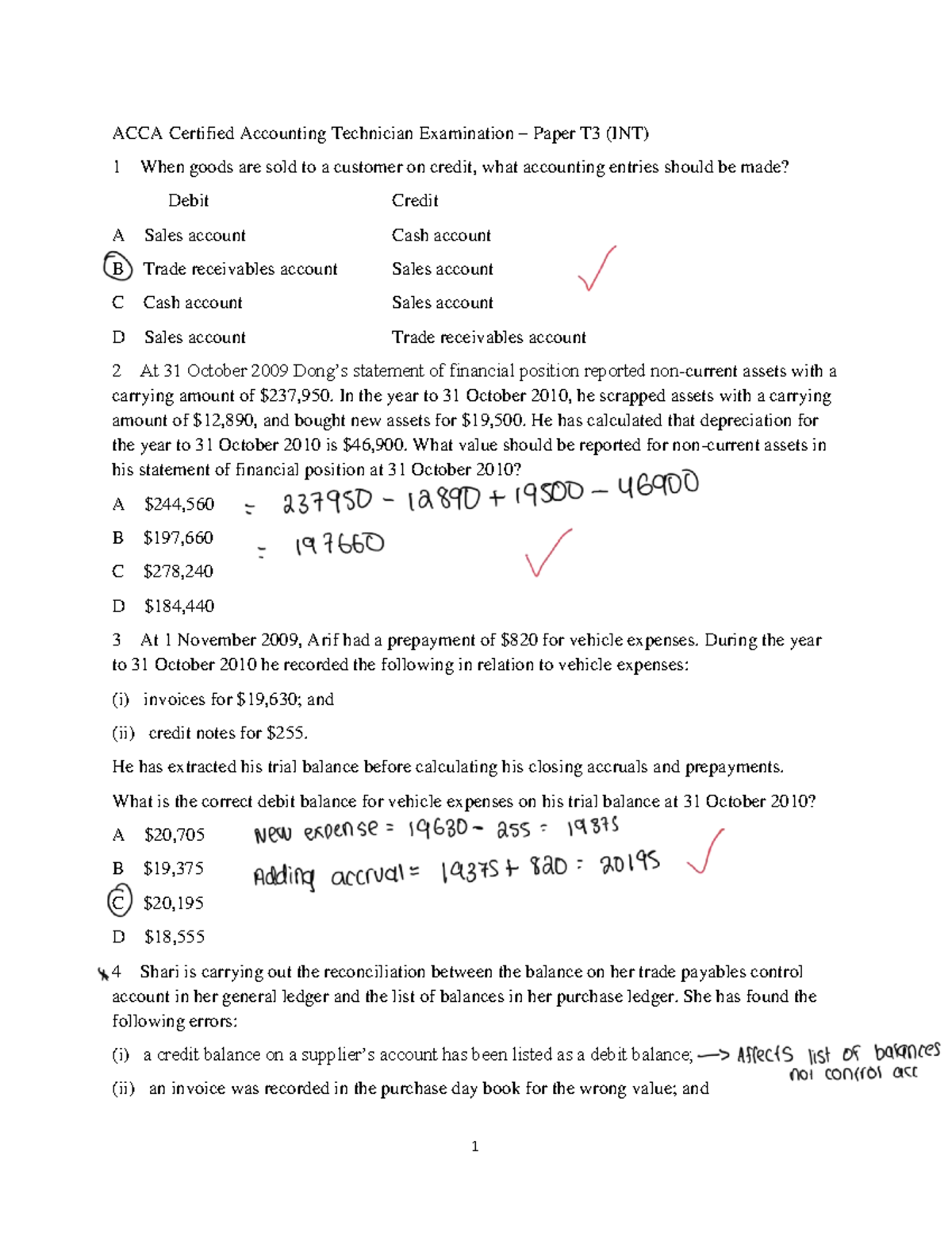 ACCA FA2 Exam Paper T3 (INT) - Accounting Entries & Financial Position ...
