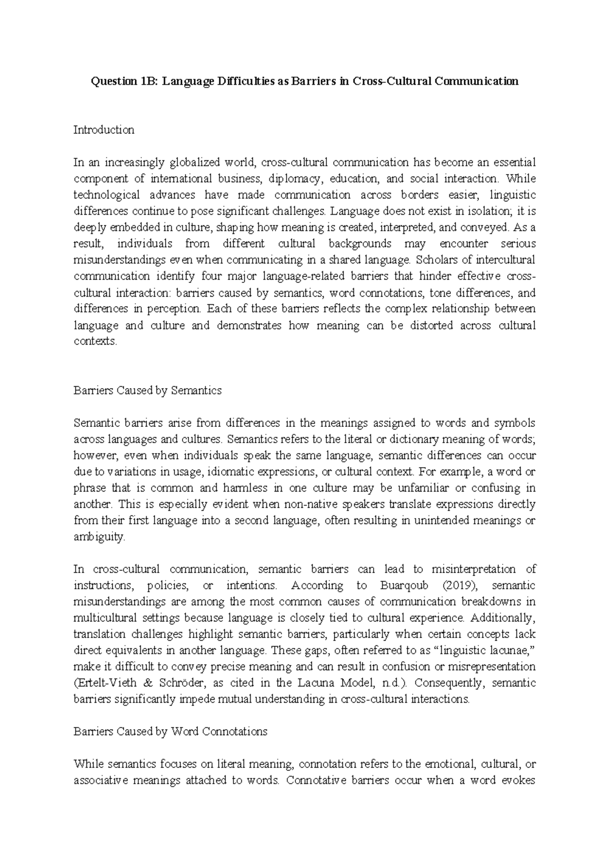 UCC - Question 1B: Language Barriers in Cross-Cultural Communication ...