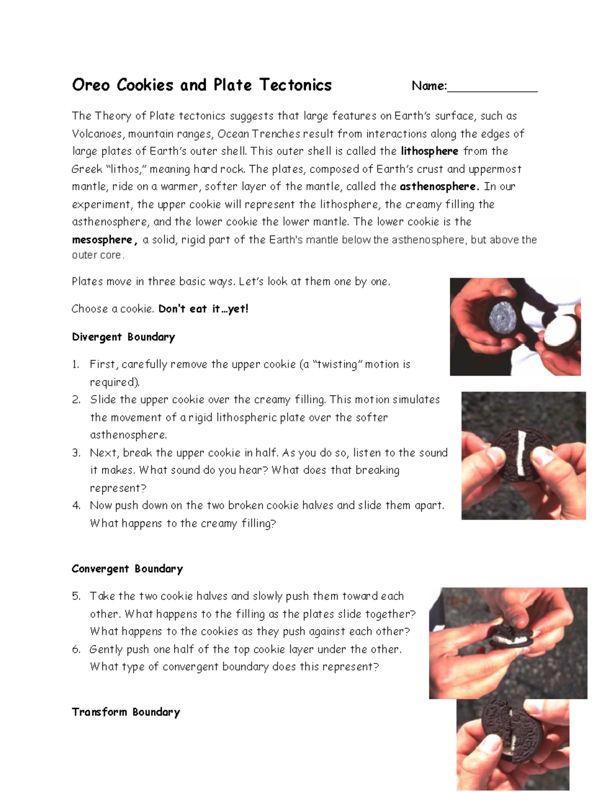 3 - Oreo Cookies & Plate Tectonics Experiment Instructions - Studocu