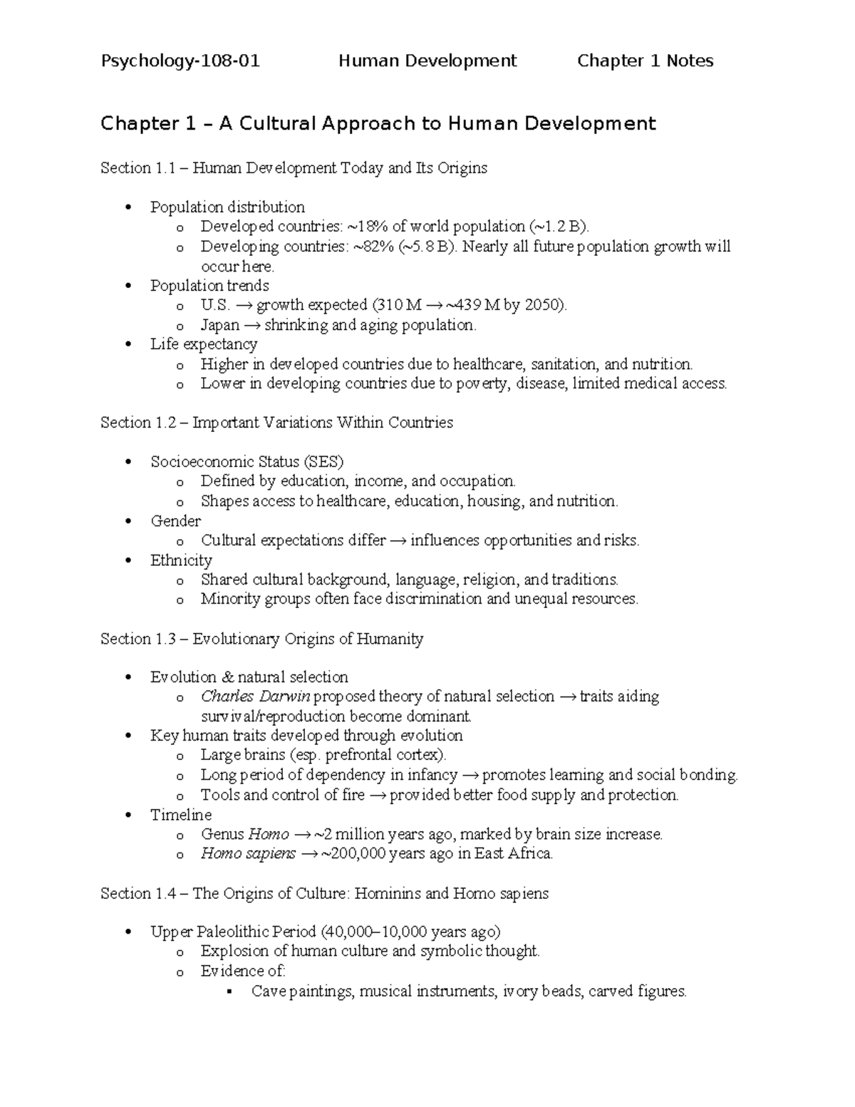 Psychology-108-01: Human Development & Prenatal Influences Notes - Studocu