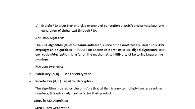 RSA Algorithm Explained: Key Generation & Cipher Text Example (Mid 2 ...