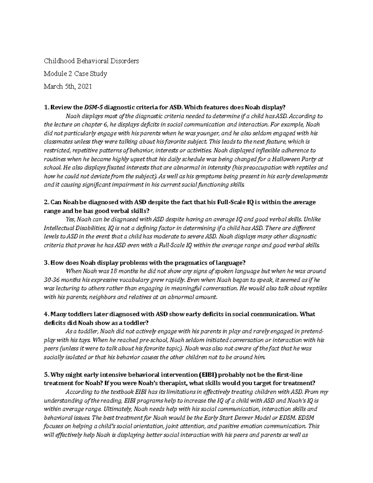 Childhood Behavioral Disorders - Case Study Notes (Module 2) - Studocu