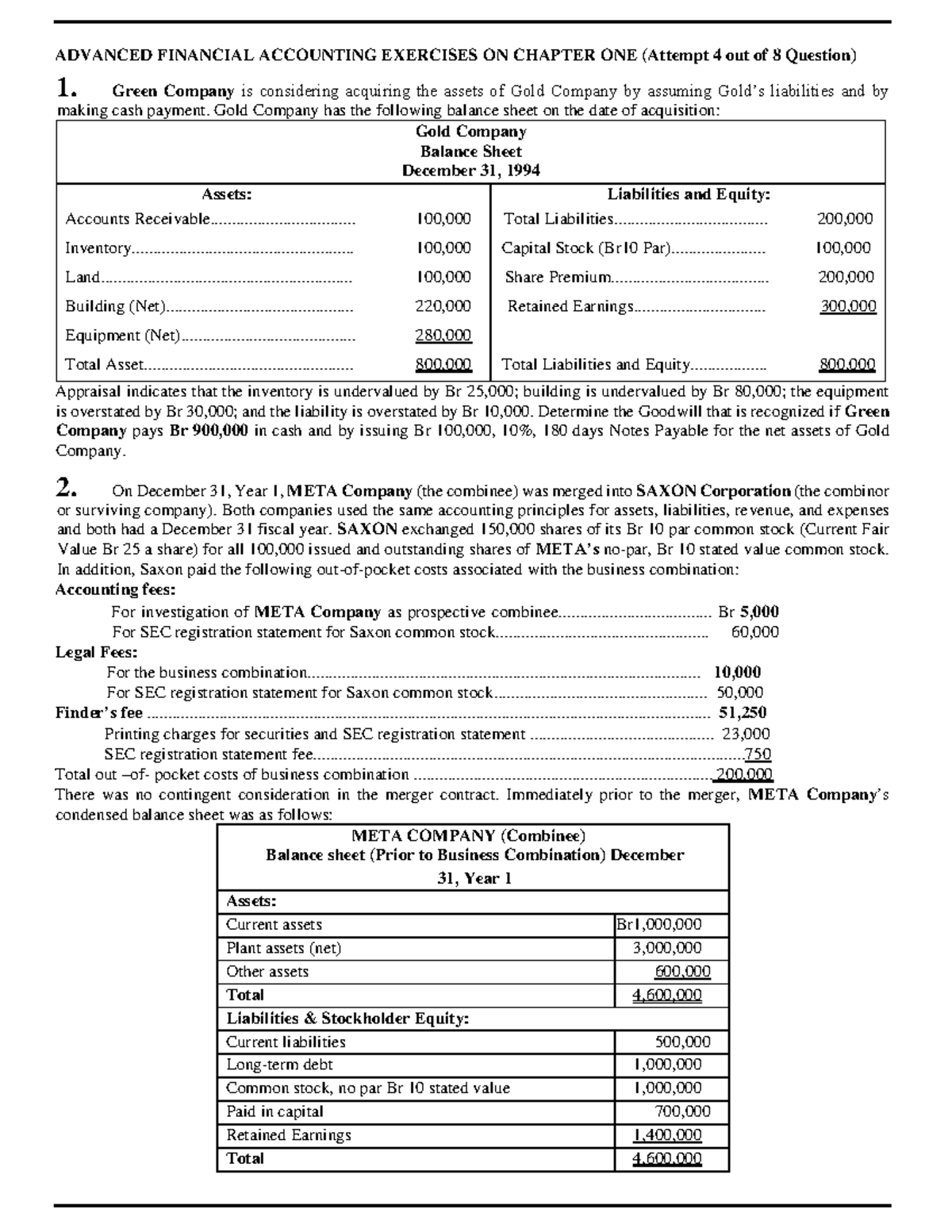 Assignments on Advanced Financial Accounting: Chapter 1 - Business Combinations - Studocu