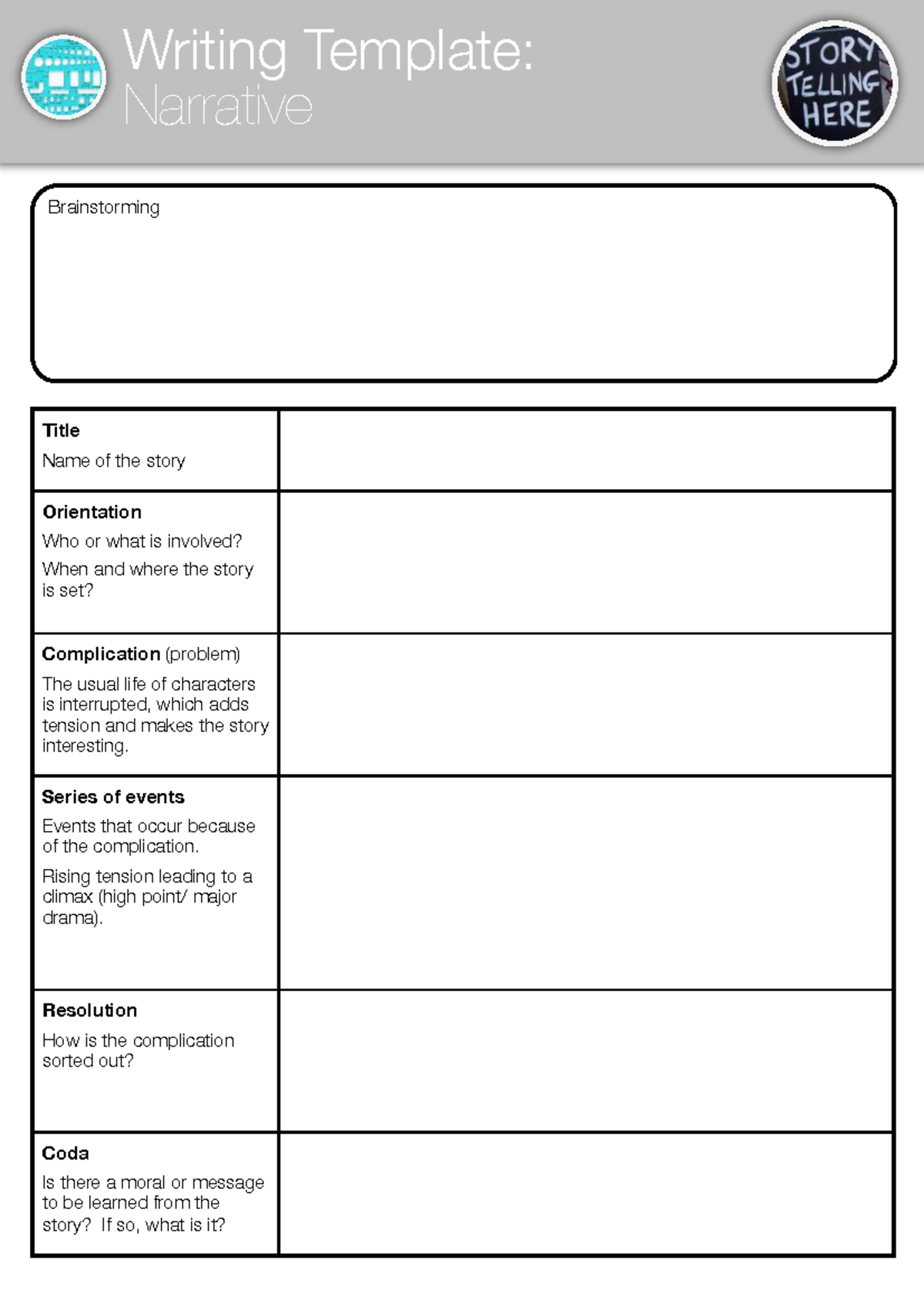 Template Narrative - Writing Template: Narrative Brainstorming Title ...