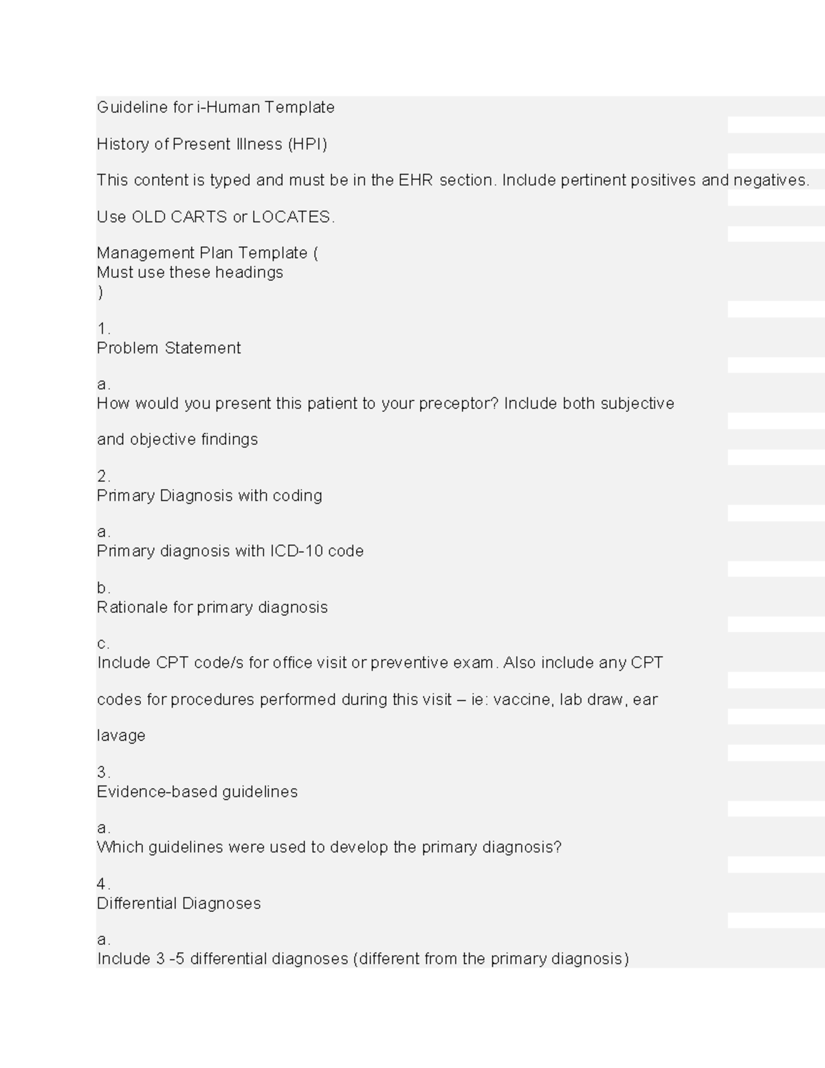 i-Human Guideline Template: HPI, Management, & Patient Education - Studocu