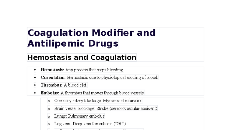 Pharm 11: Coagulation Modifiers & Antilipemic Drugs Overview - Studocu
