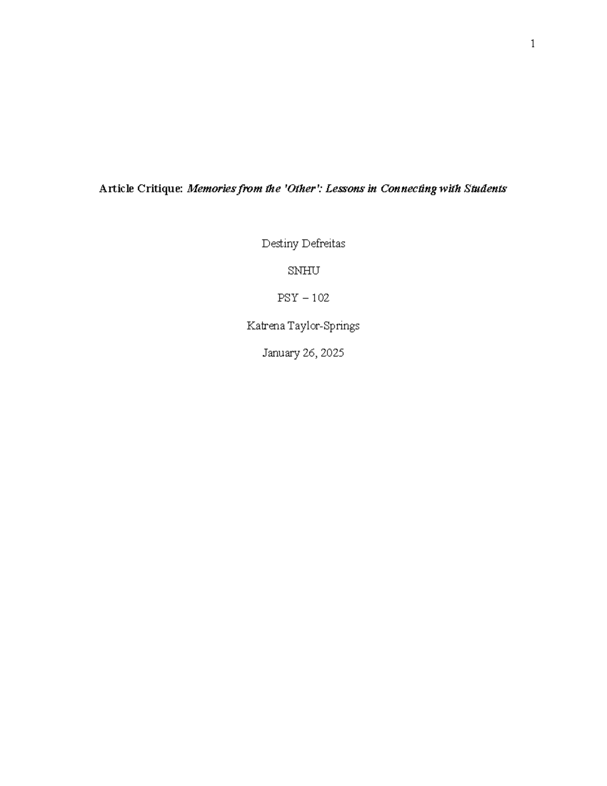 PSY 102 Module 2 Article Critique: Connecting with Marginalized Students - Studocu