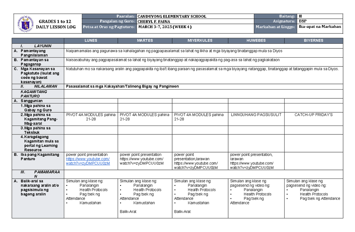 DLL ESP 2 Q4 W4 - notes in esp - GRADES 1 to 12 DAILY LESSON LOG ...