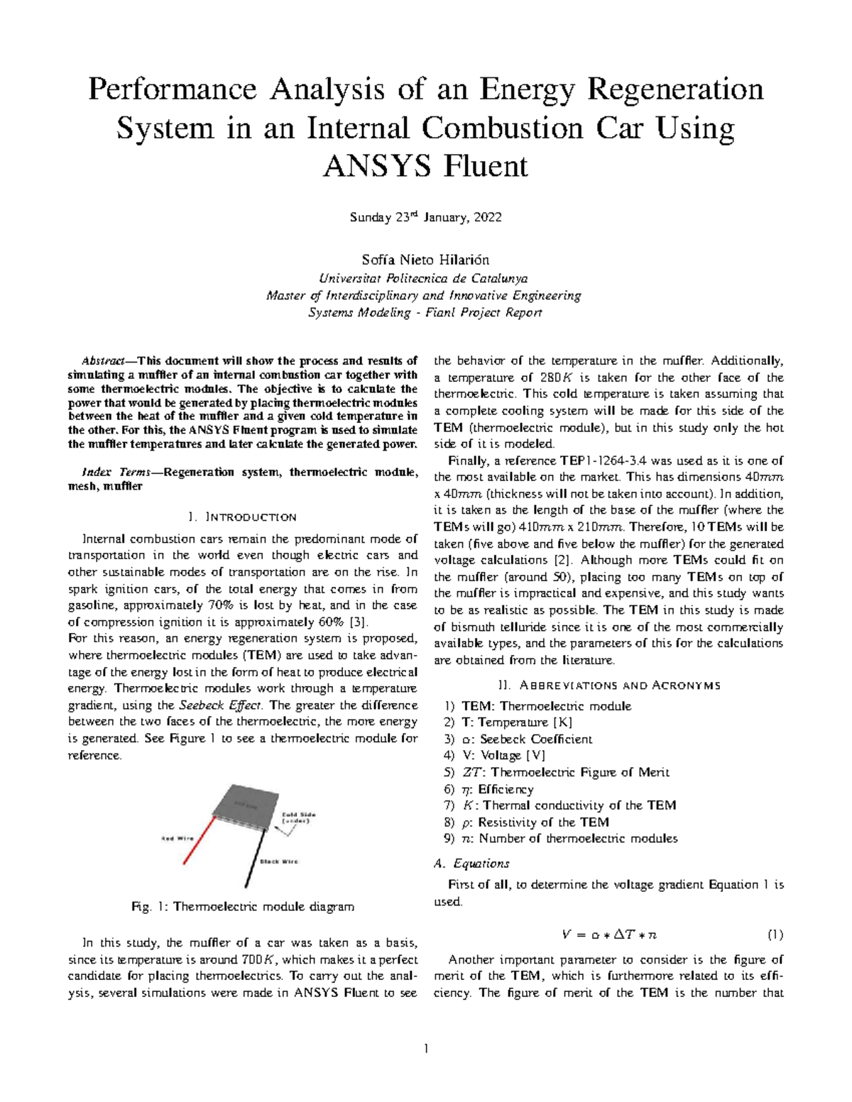 Performance Analysis of Energy Regeneration in IC Cars Using ANSYS ...