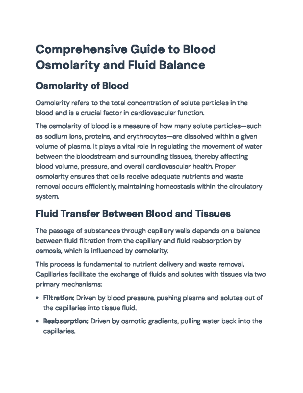 Comprehensive Guide to Blood Osmolarity & Fluid Balance (BIO 101) - Studocu