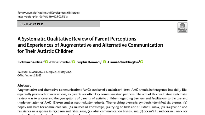 A Systematic Review of Parent Perceptions on AAC for Autistic Children ...