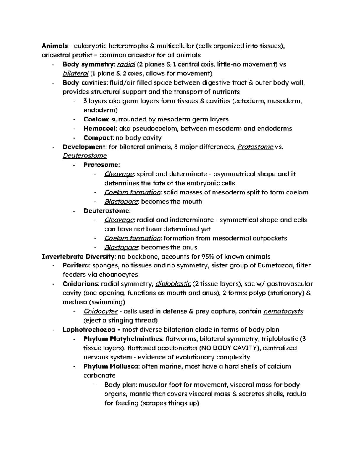 Biology 101: Animal Diversity and Classification Lecture Notes - Studocu