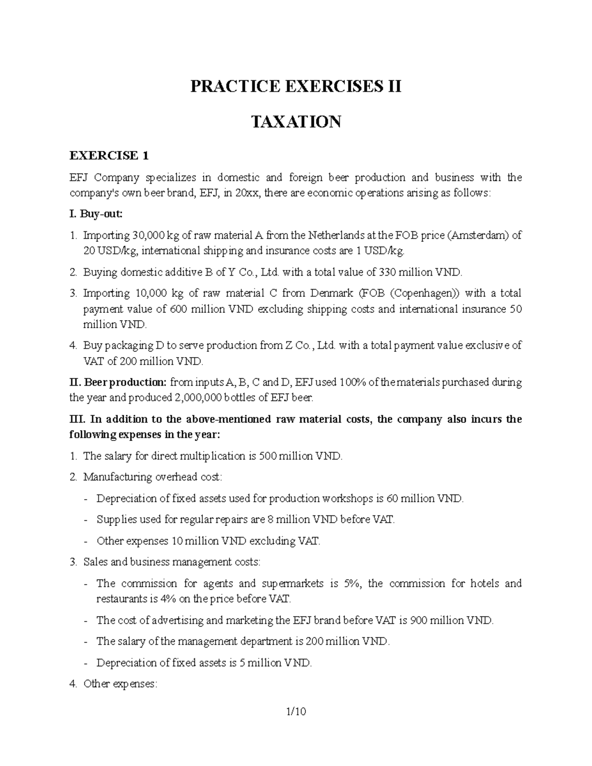 Practice Exercises Taxation PART II - PRACTICE EXERCISES II TAXATION ...