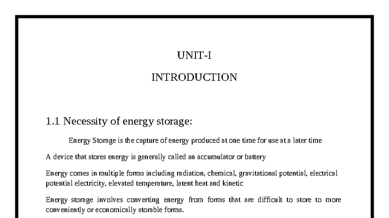 812524255 CME364 Energy Storage Systems: Unit I & II Notes - Studocu