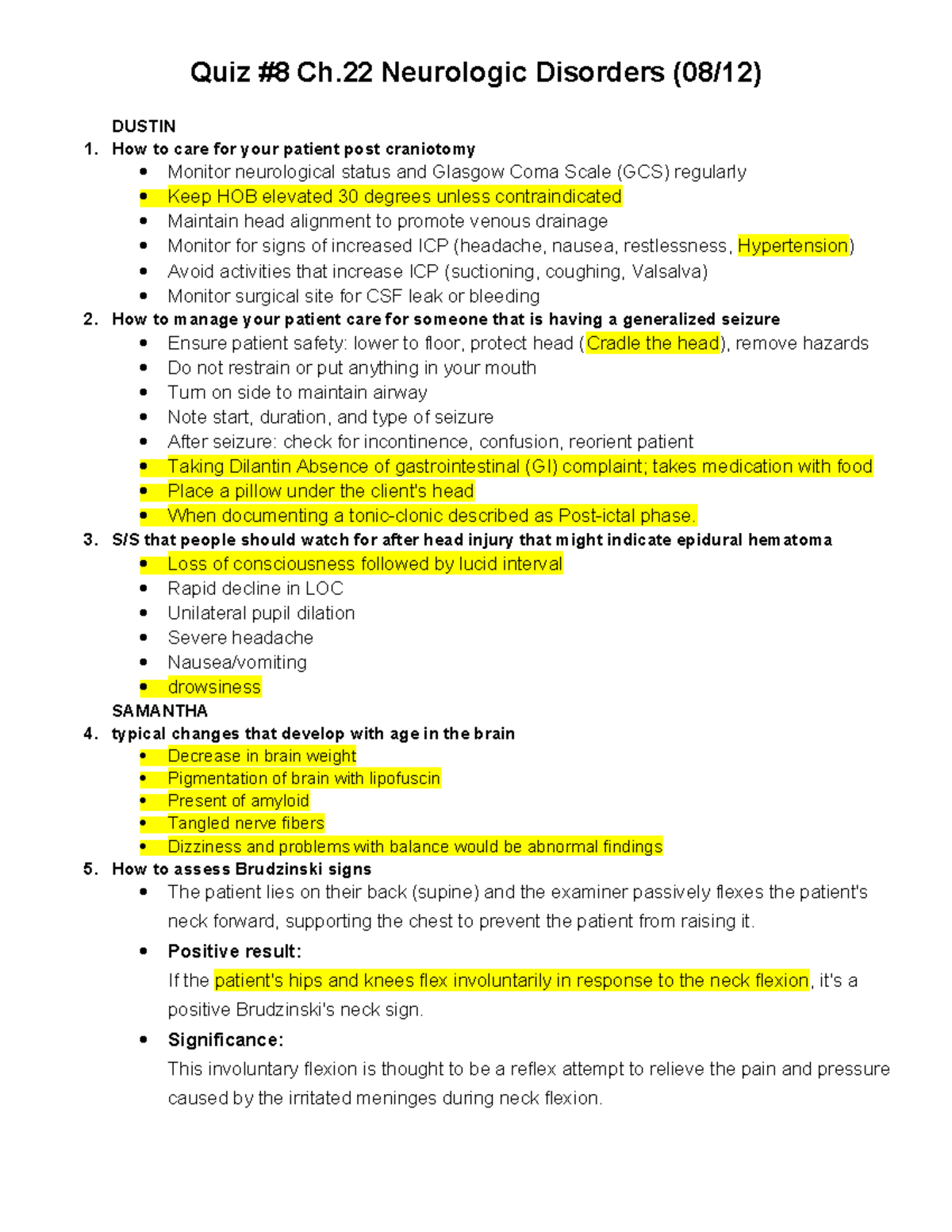 Quiz #8 Ch.22: Neurologic Disorders Care & Management - Studocu