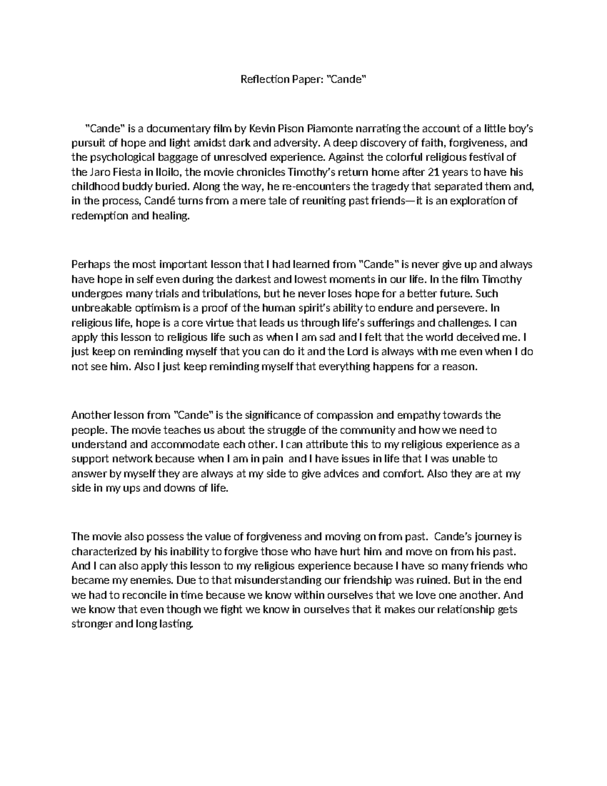 Reflection Paper: Hope, Forgiveness, and Redemption in Film Analysis ...