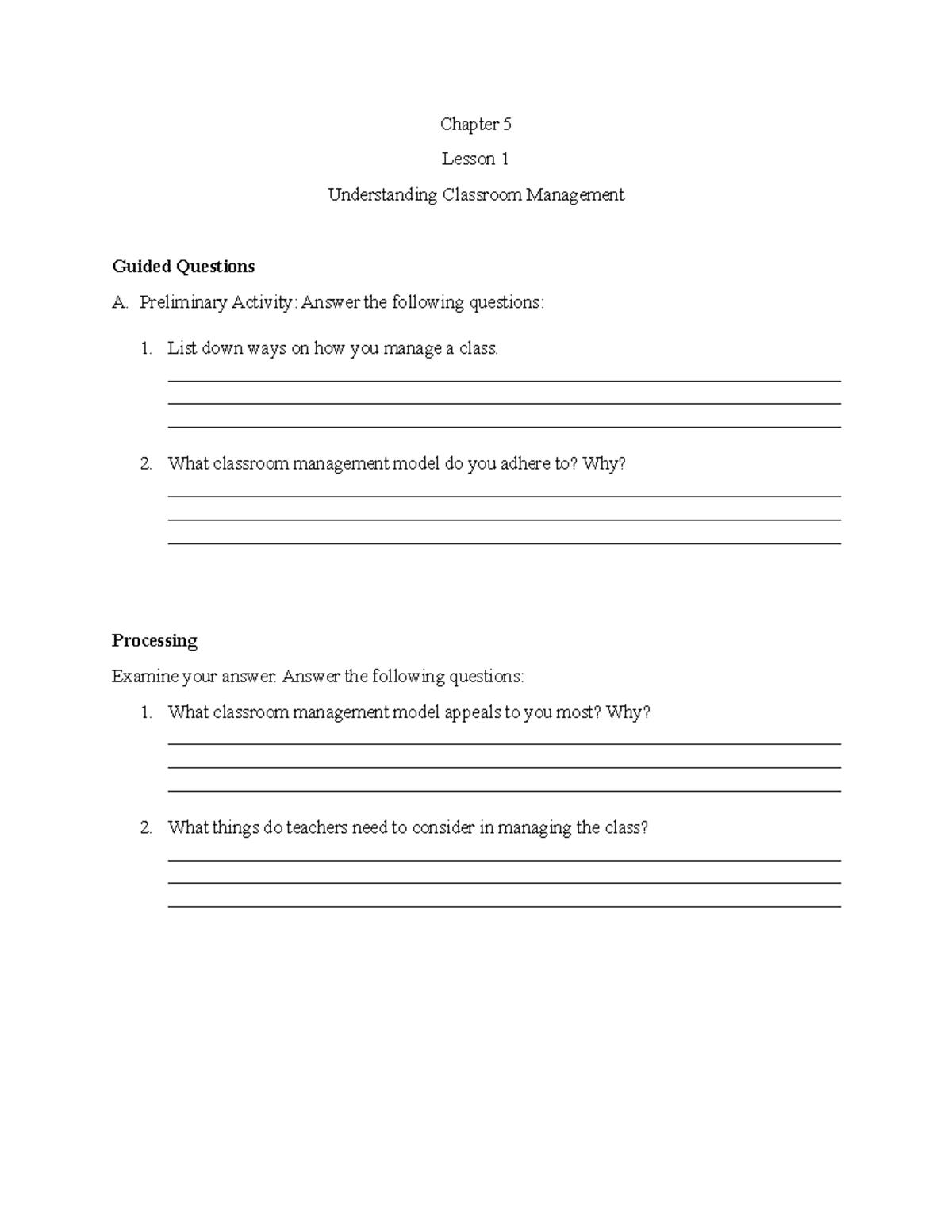 FS 2 - Chapter 5 - Classroom Management Strategies and Reflections ...