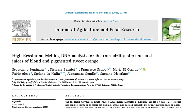 High Resolution Melting (HRM) DNA Analysis for Citrus Traceability ...
