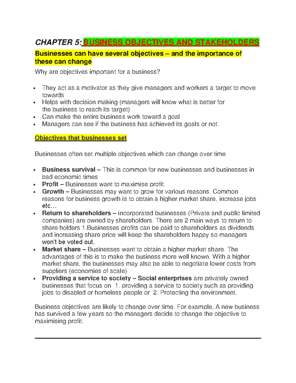 Chapter 5 - 0450 Business Objectives and Stakeholder Engagement - Studocu